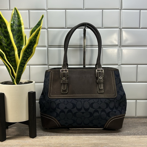 Coach | Bags | Coach Blue Canvas Signature Satchel | Poshmark